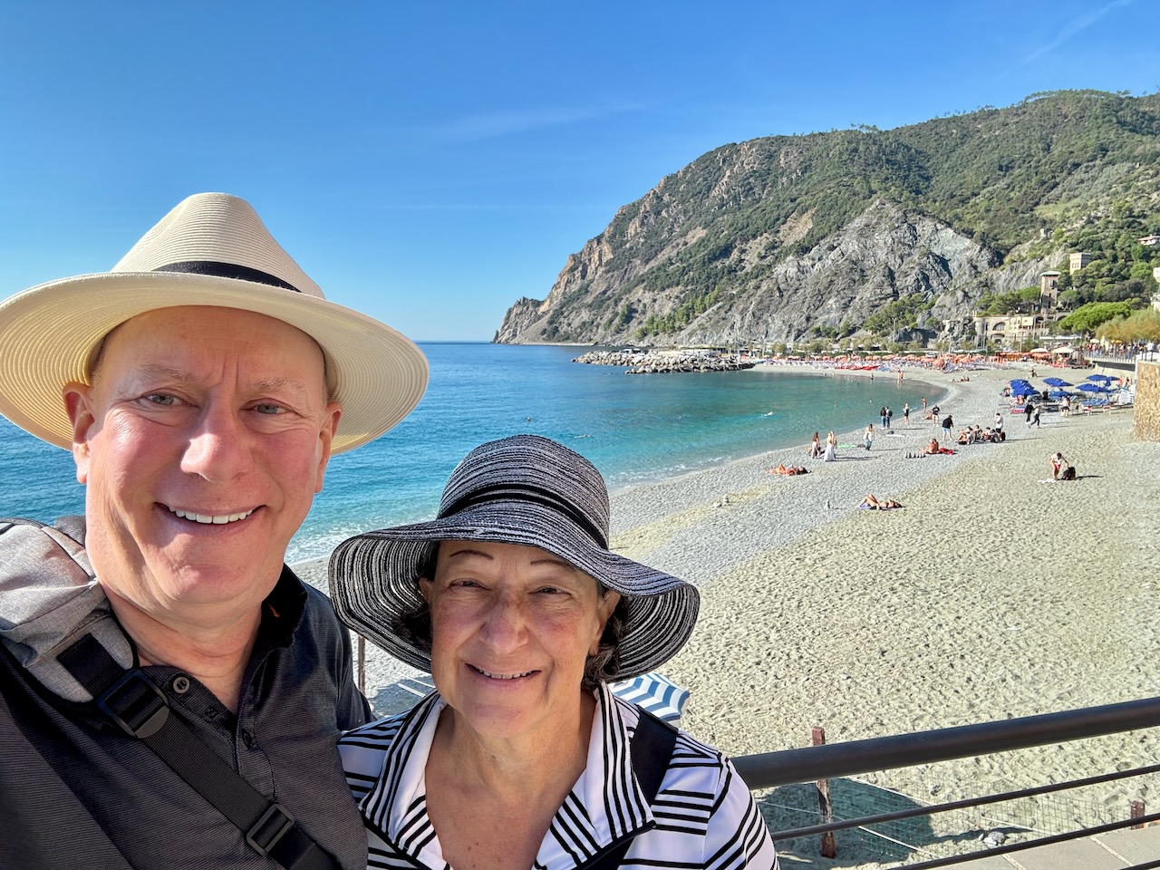 David & Cheryl on the beach at Monterosso al Mare | LANDMARK ADVENTURES